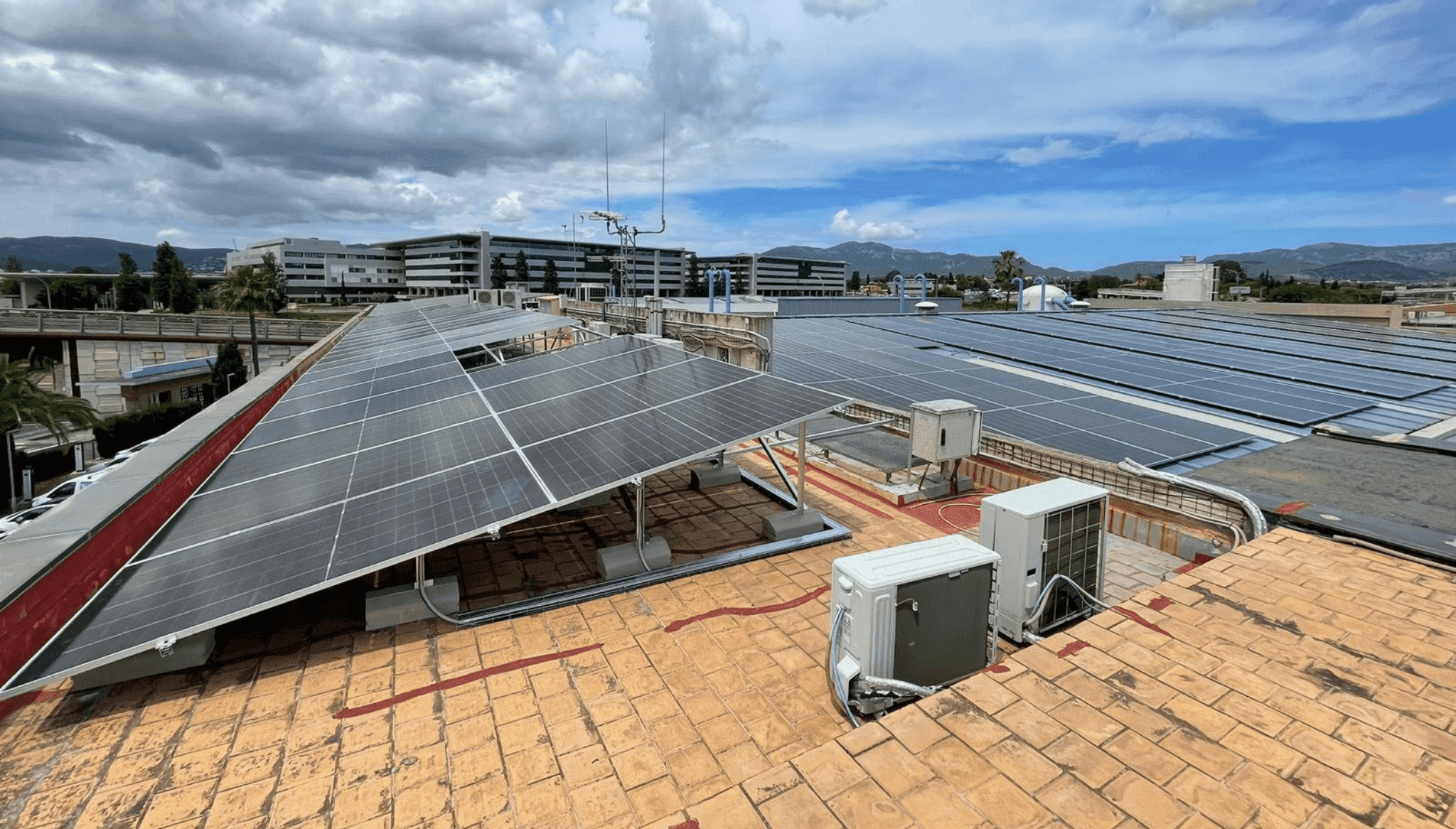 Aerial view of the 300 kW photovoltaic system at the EMAYA plant ...