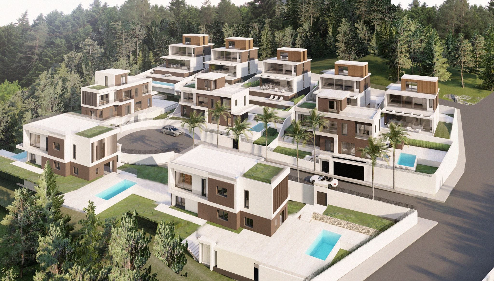 Residential complex of single-family homes with their own unique ...